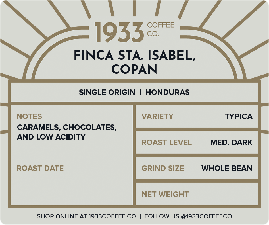 Honduras Finca Sta Isabel Copan Single Origin Coffee Beans – 1933 ...